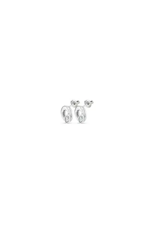 UNODE50 Oval Crystal Stud Earrings - Silver