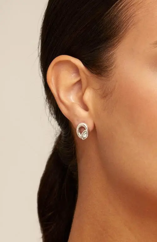UNODE50 Oval Crystal Stud Earrings - Silver