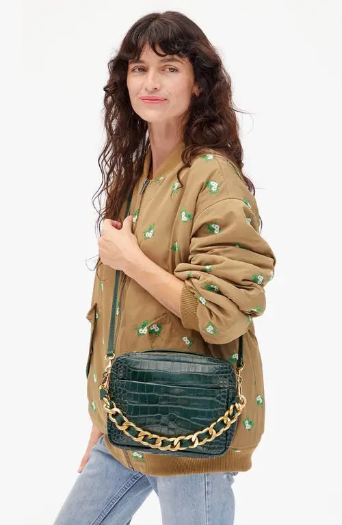 Clare V. Mirabel Croc Embossed Leather Crossbody Bag