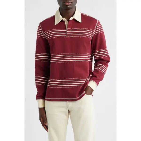 PERCIVAL Editor Stripe Cotton Rugby Polo - Burgundy