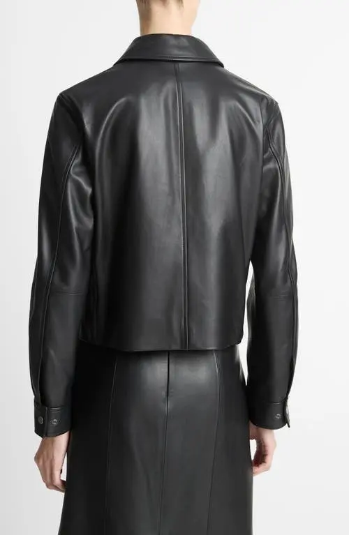 Vince Zip Crop Leather Jacket - Black