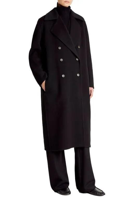 Vince Double-breasted Wool Blend Coat - Black