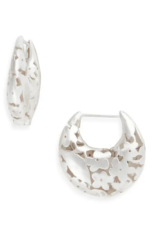 SHANA CAVE Lace Crescent Hoop Earrings - Silver