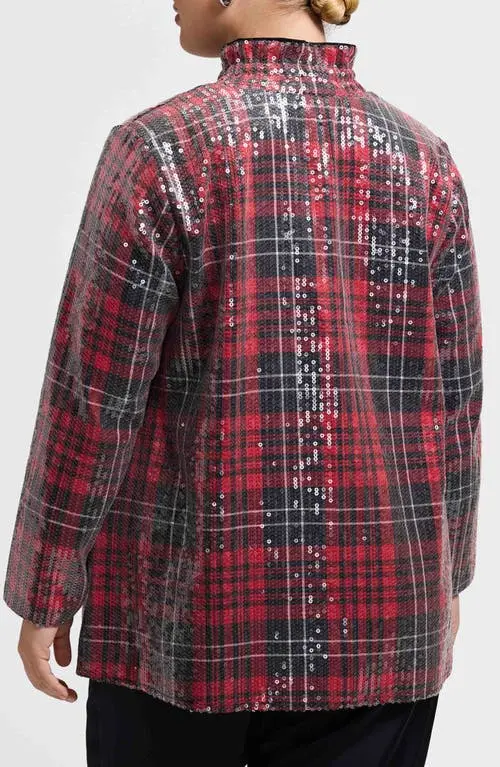 Foxcroft Carolina Sequin Plaid Button-up Shirt - Burgundy Red/multi