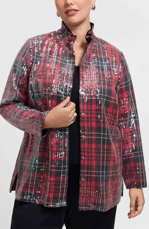 Foxcroft Carolina Sequin Plaid Button-up Shirt - Burgundy Red/multi