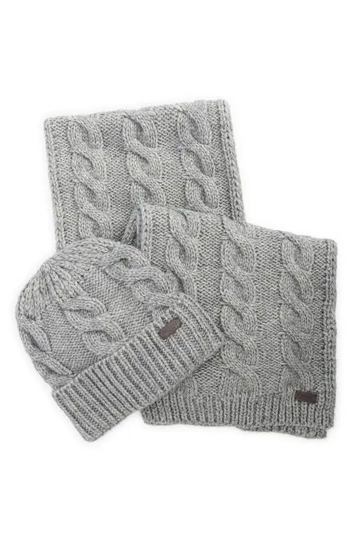 Barbour Jesmond Cable Stitch Beanie And Scarf Set - Mid Grey