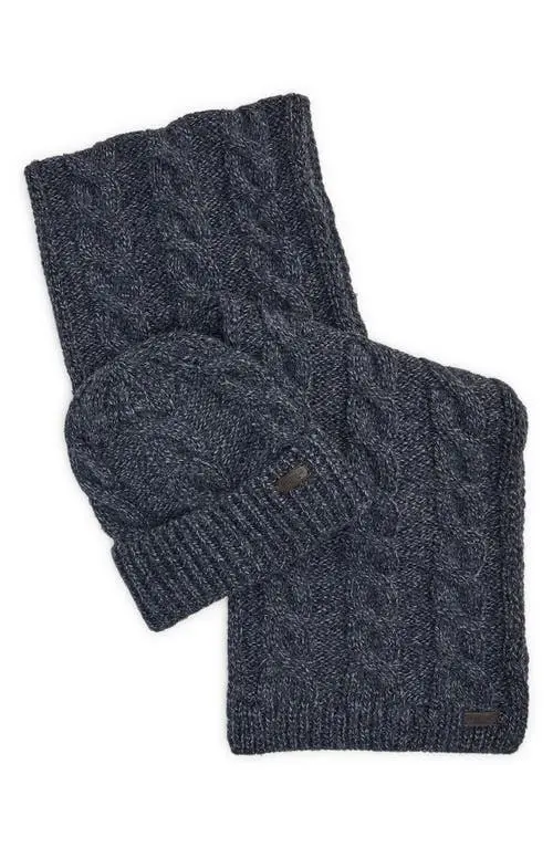 Barbour Jesmond Cable Stitch Beanie And Scarf Set - Navy