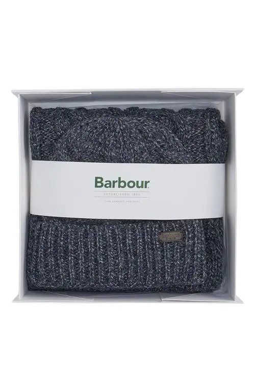Barbour Jesmond Cable Stitch Beanie And Scarf Set - Navy