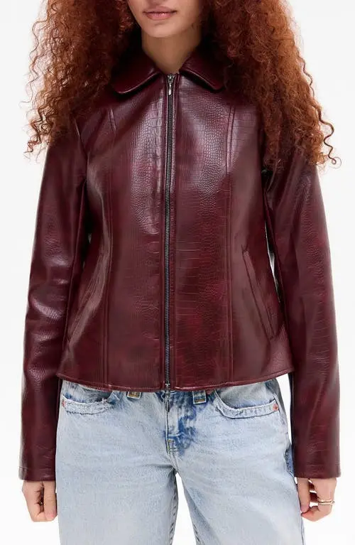 BDG URBAN OUTFITTERS Fitted Embossed Faux Leather Jacket - Red