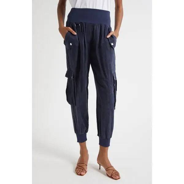Cinq À Sept Harmony Washed Satin Twill Cargo Parachute Pants - Navy