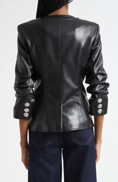 Cinq À Sept Crystal Button Faux Leather Jacket