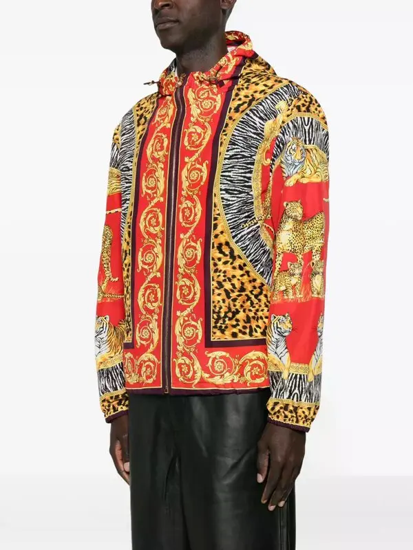 Versace Animalier Baroque Print Zip-up Hooded Jacket