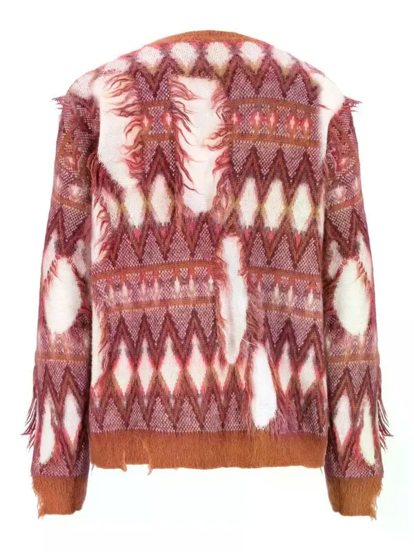 LANEUS Geometric-pattern Sweater With Frayed Edges