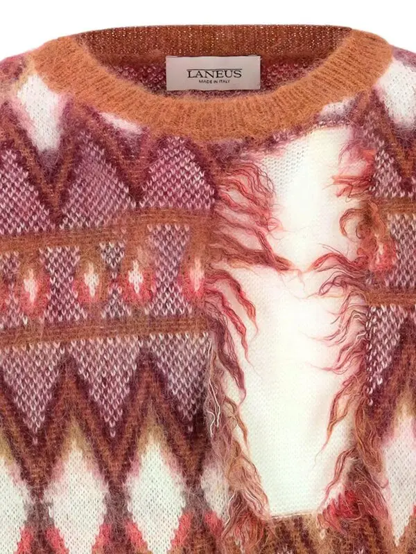 LANEUS Geometric-pattern Sweater With Frayed Edges