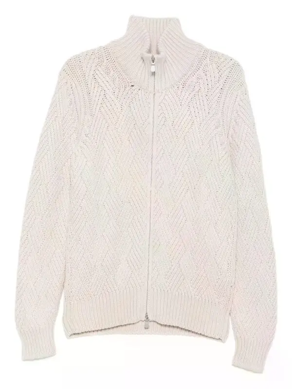 BARBA NAPOLI Patterned Zip-up Cardigan - Neutrals