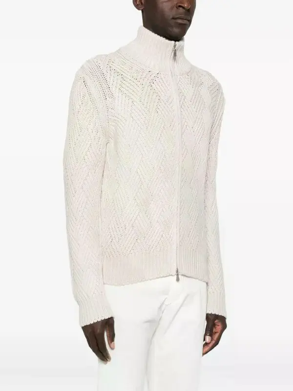 BARBA NAPOLI Patterned Zip-up Cardigan - Neutrals