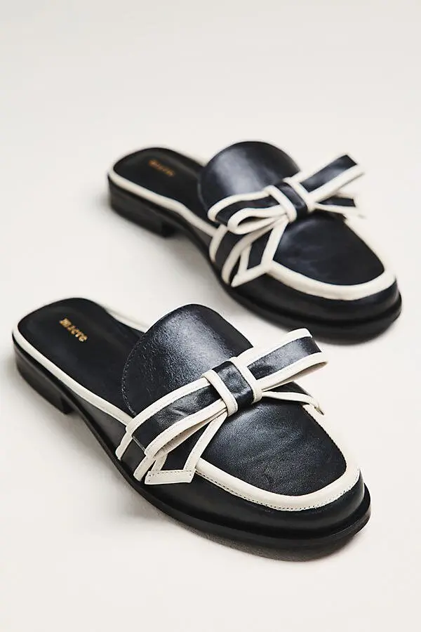 Maeve 3d Bow Loafer Slides - Black & White