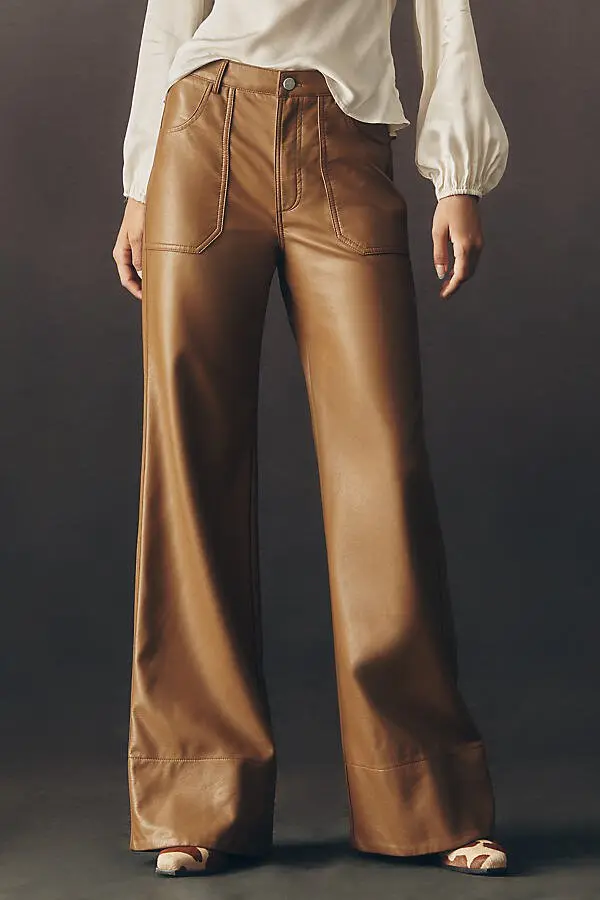 PILCRO The Rylan Faux Leather Flare Pants - Antique Bronze