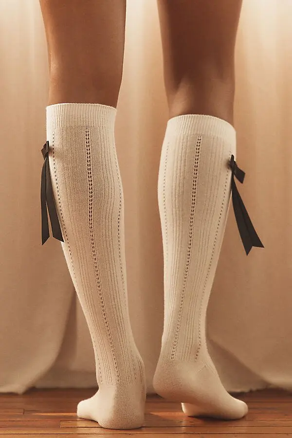 Anthropologie Ribbed Knee Socks With Bow Detail