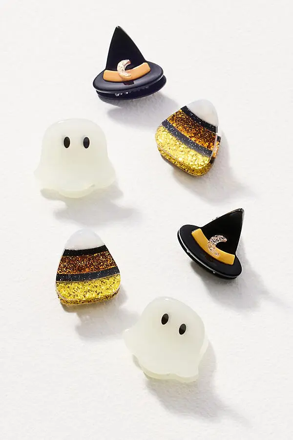 Anthropologie Halloween Mini Hair Claw Clips Set Of 6 - Candy Corn/witch Hat/ghost