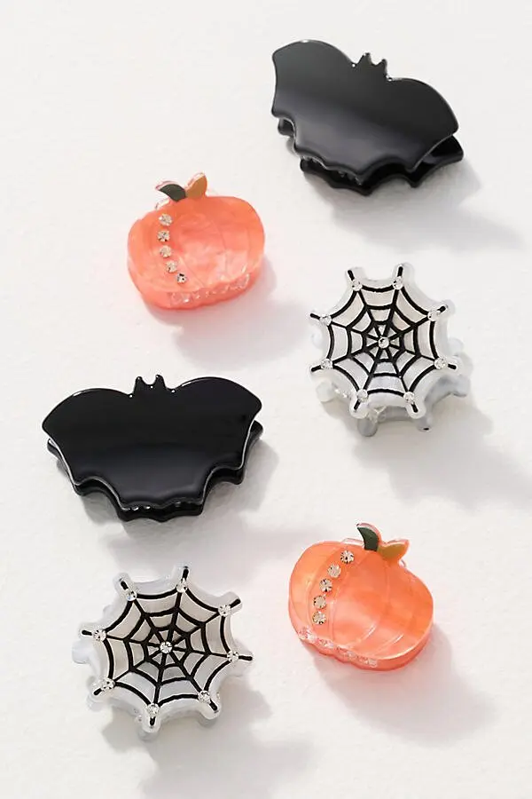 Anthropologie Halloween Mini Hair Claw Clips Set Of 6 - Web/bat/pumpkin