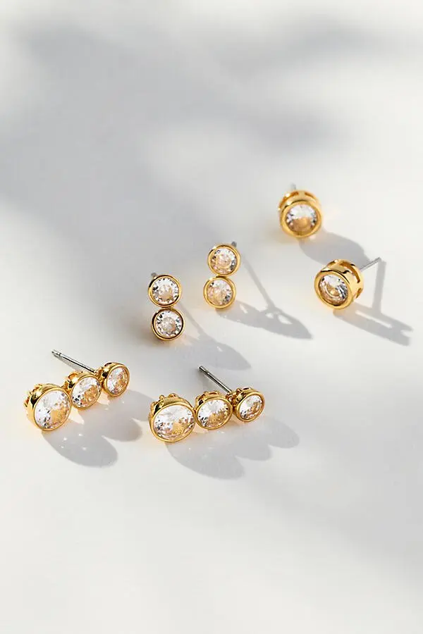 Anthropologie Crystal Drop Earring Set - Gold