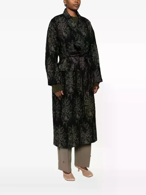 UMA WANG Floral-pattern Belted Coat - Black