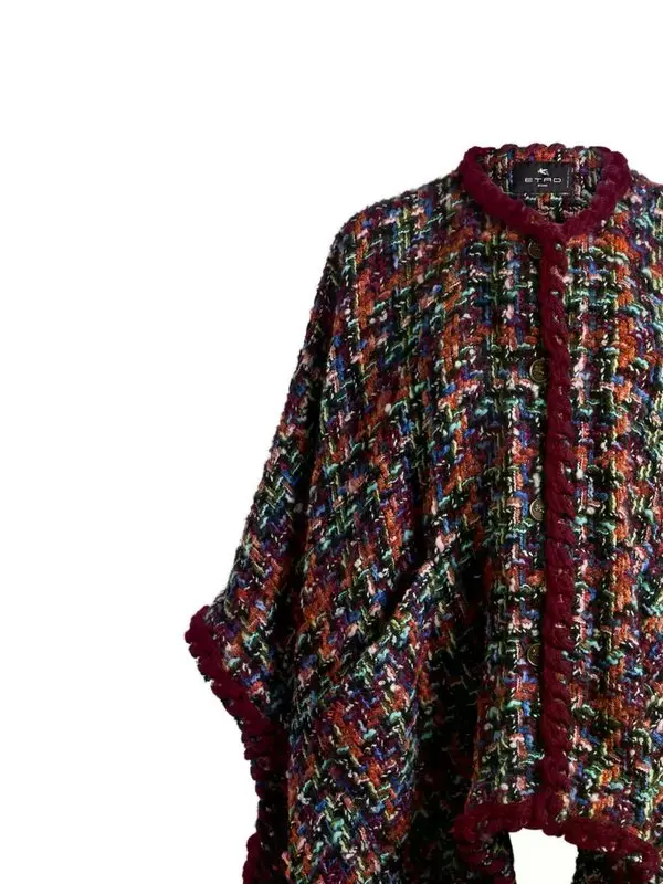 Etro Tweed Cape With Pom-pom Trim