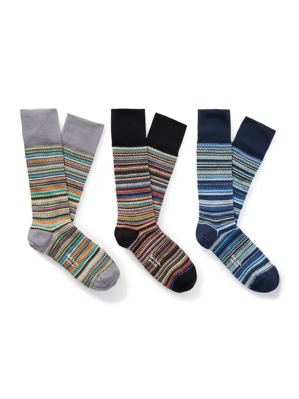 Paul Smith Striped Cotton-blend Socks Set Of Three - Multi