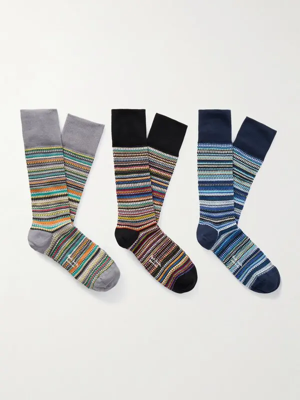 Paul Smith Striped Cotton-blend Socks Set Of Three - Multi