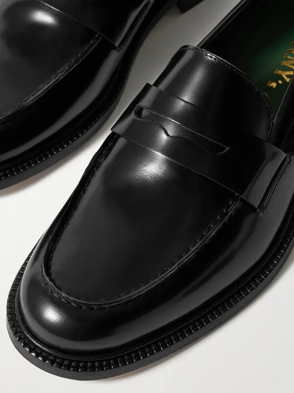 VINNY'S Townee Glossed-leather Penny Loafers - Black