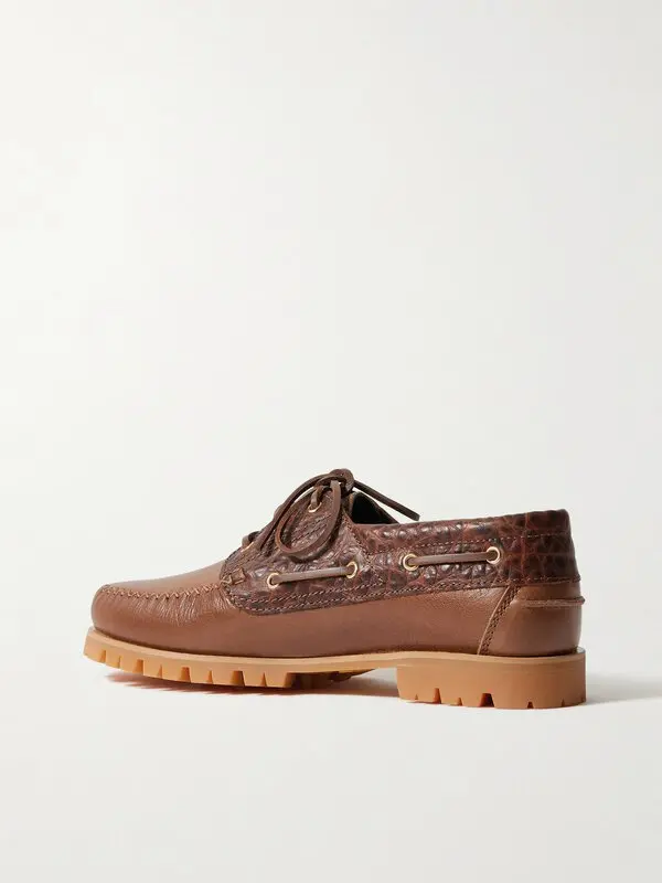 VINNY'S Aztec Leather Boat Shoes - Brown