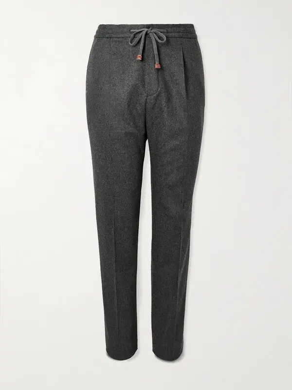 SLOWEAR Incotex Tapered Pleated Wool And Cashmere-blend Trousers - Gray