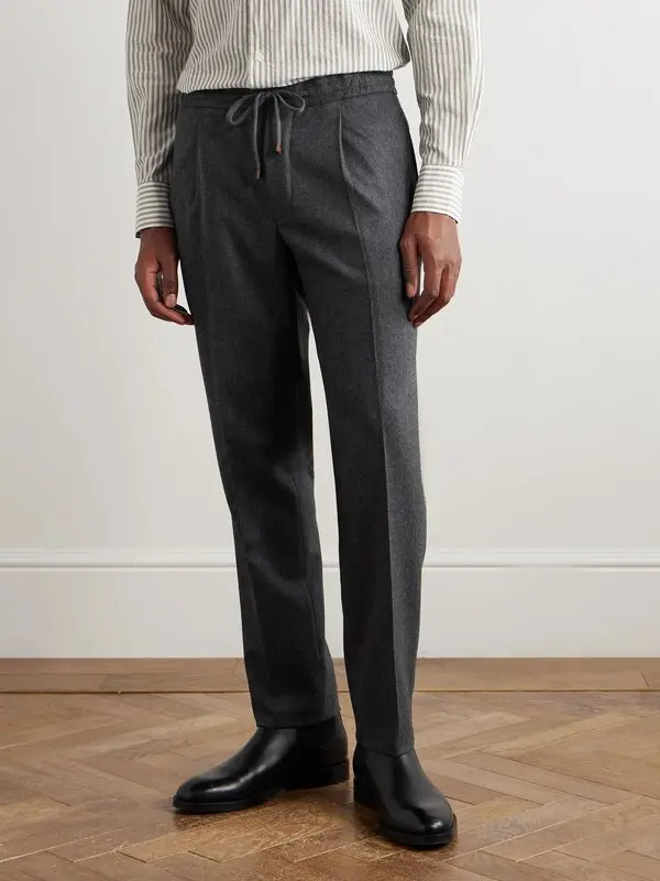 SLOWEAR Incotex Tapered Pleated Wool And Cashmere-blend Trousers - Gray