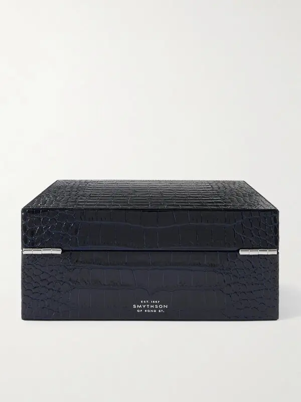 Smythson Mara Croc-effect Leather Six-piece Watch Box