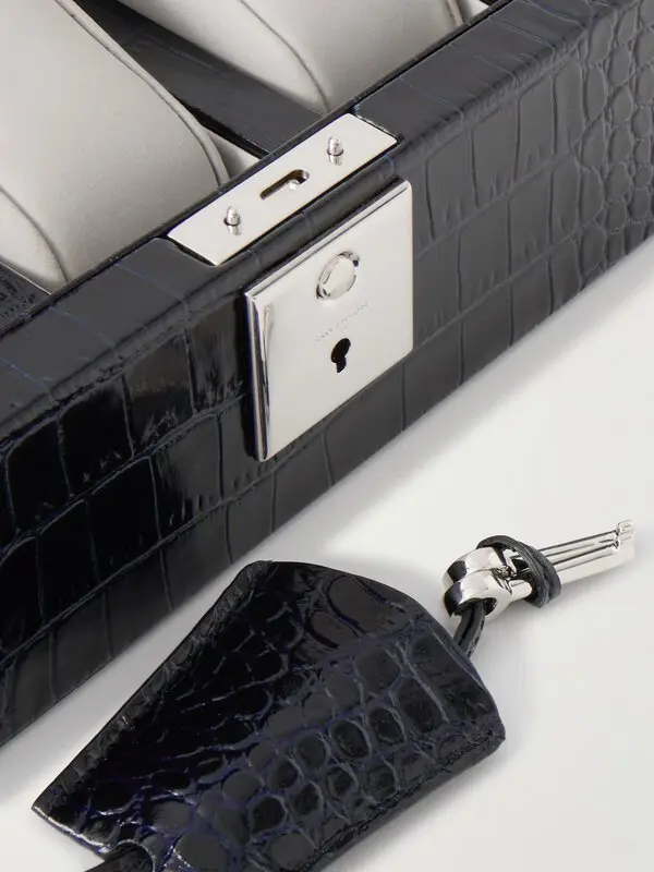 Smythson Mara Croc-effect Leather Six-piece Watch Box