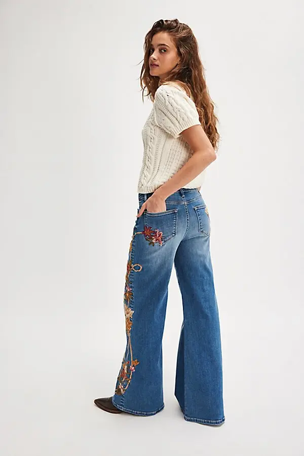 DRIFTWOOD Penelope Embroidered Flare Jeans - Dark Wash