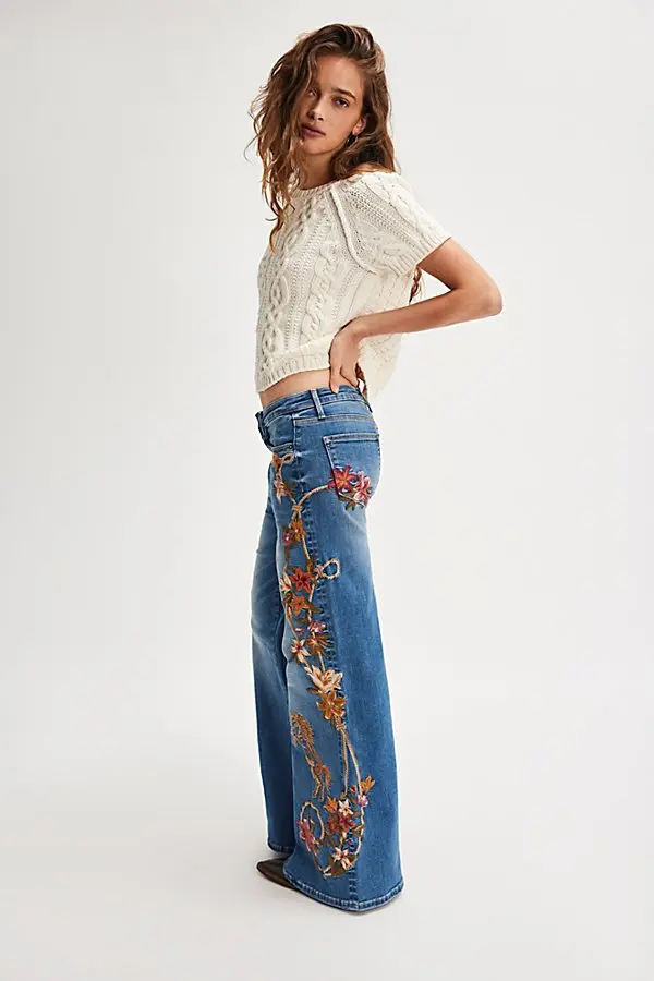 DRIFTWOOD Penelope Embroidered Flare Jeans - Dark Wash