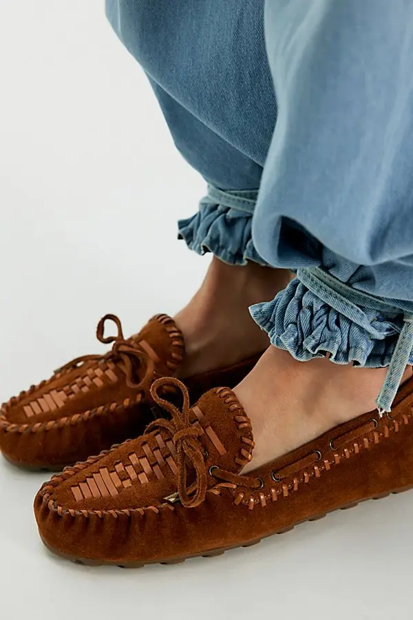 Free People Misty Suede Moccasins - Cognac Suede