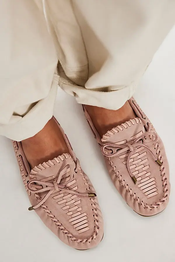 Free People Misty Suede Moccasins - Pearl Blush Suede
