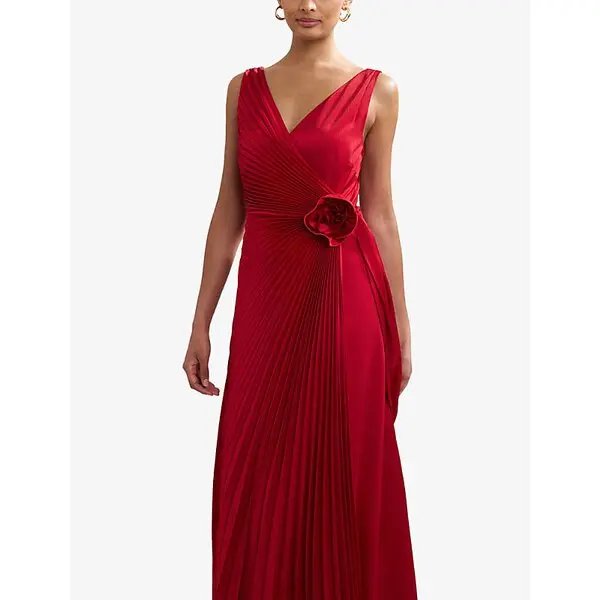 PHASE EIGHT Emlyn Rose Embroidered Pleated Maxi Dress
