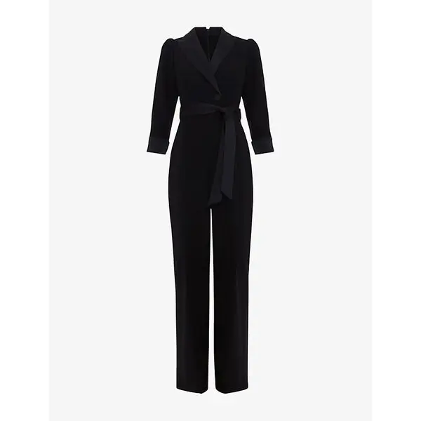 PHASE EIGHT Lapel-collar Long-sleeve Woven Jumpsuit - Black