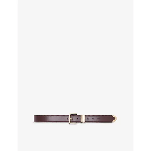 Maje Smooth Leather Buckle Belt - Dark Brown