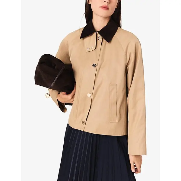 Maje Contrast-collar Trapeze Cotton-blend Jacket