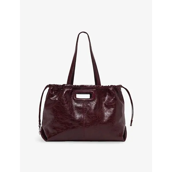 Maje Crackled-leather Tote - Burgundy