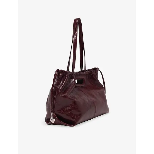 Maje Crackled-leather Tote - Burgundy
