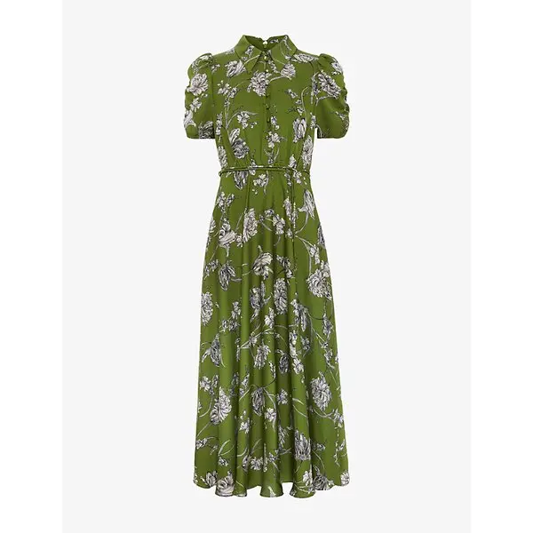 Phase Eight Floral-print Puff-Sleeve Midi Dress - Green