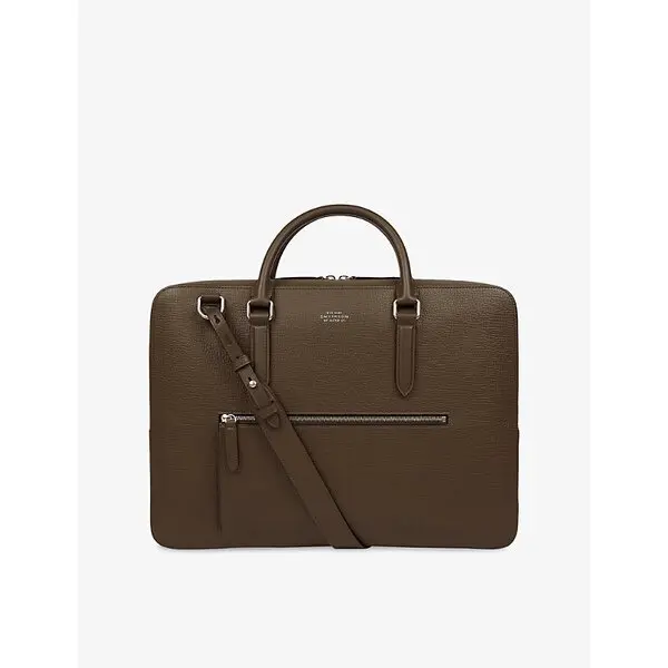 Smythson Ludlow Slim Leather Briefcase - Dark Olive
