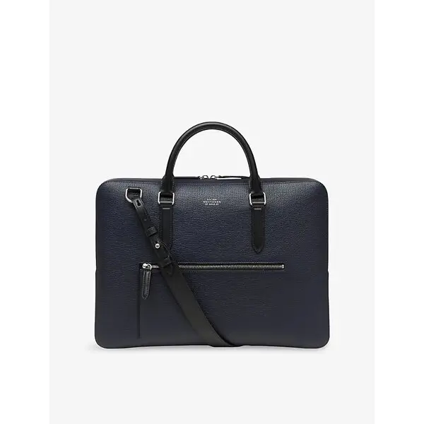 Smythson Ludlow Slim Leather Briefcase - Navy