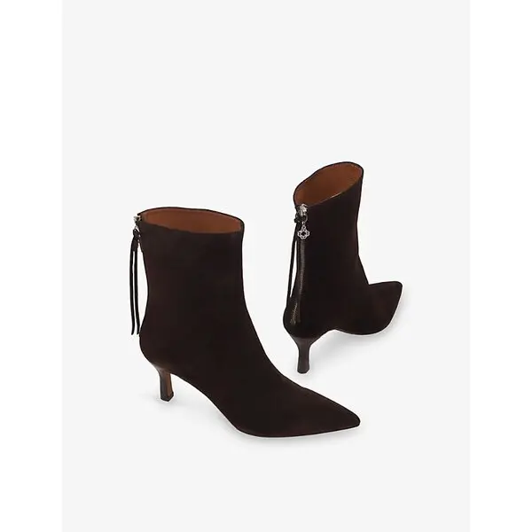 Maje Zipped Heeled Suede Ankle Boots